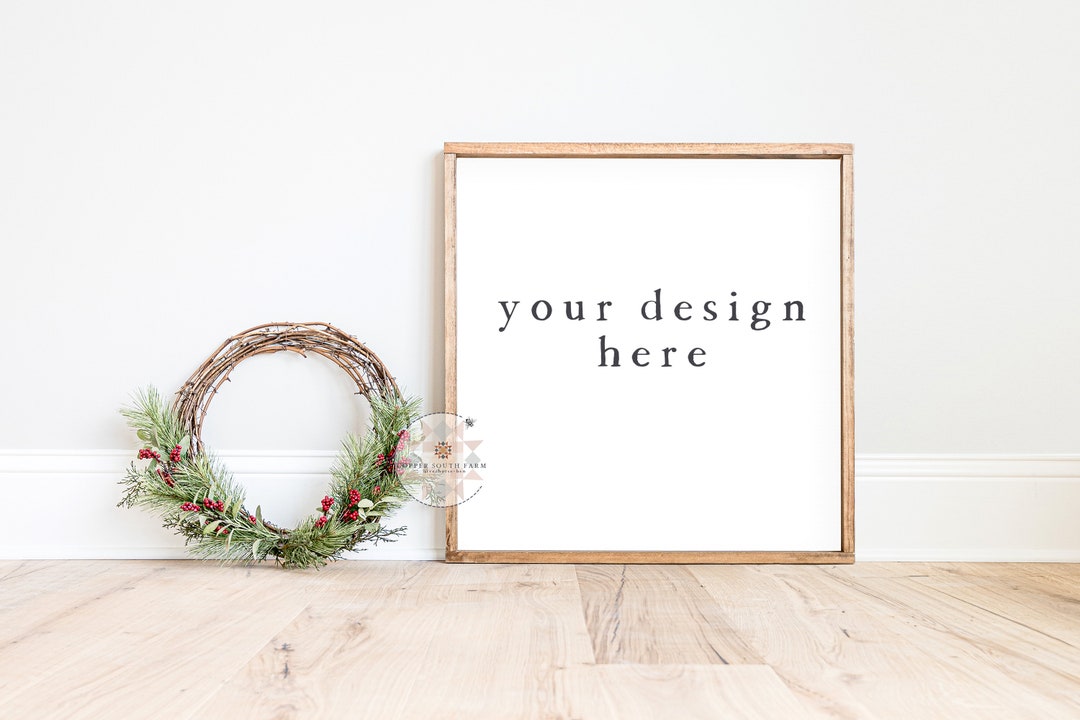 Farmhouse Christmas Theme | 24x24 Blank Wood Sign Mockup | JPEG Styled ...