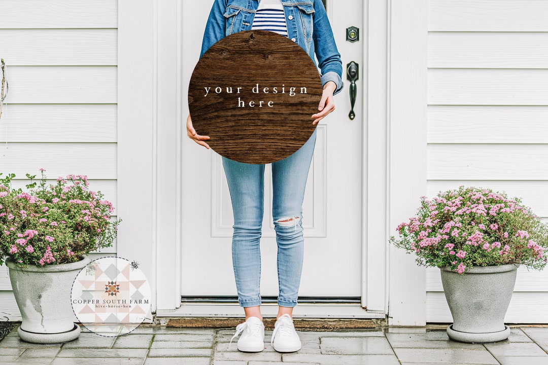 Stained Rustic Door Sign Mockup | Blank Wood Sign Mockup | Welcome Sign ...