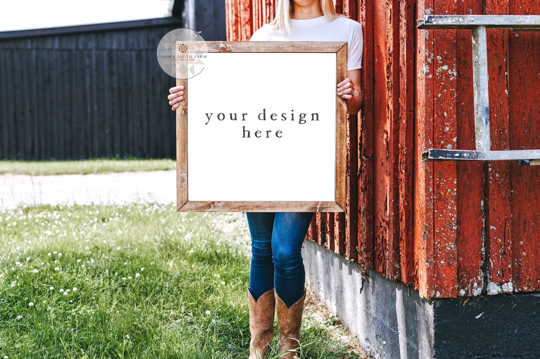 24x24 Blank Farmhouse Sign | Model Against Chippy Red Barn Scene | Wood ...