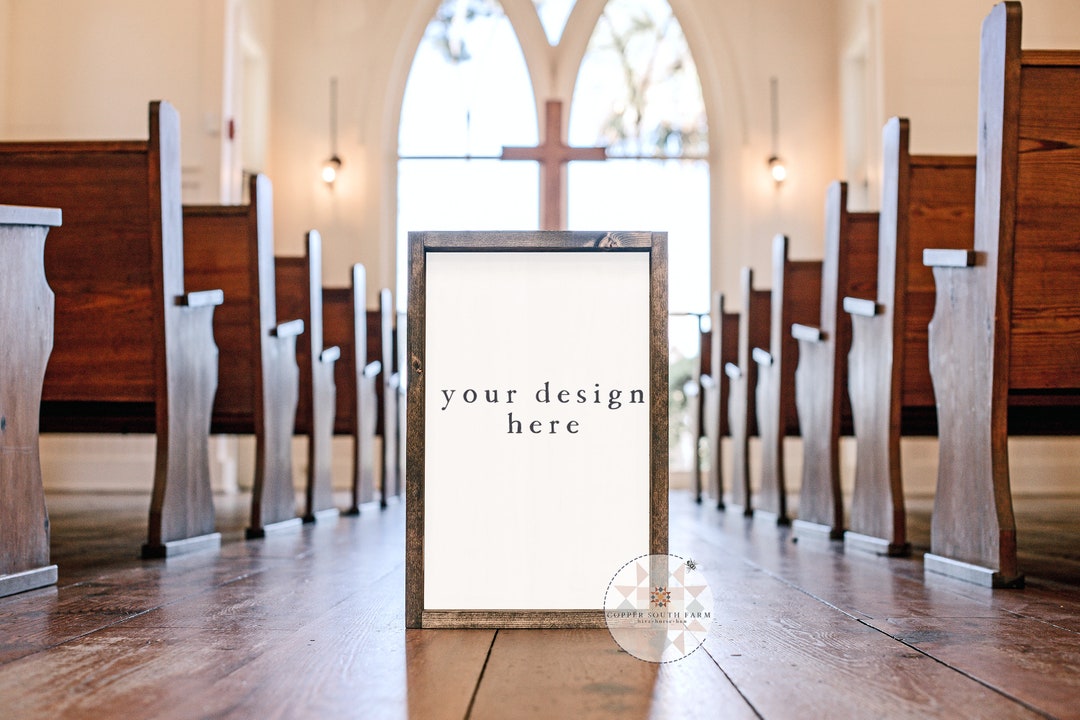 Wood Frame Mockup | Church Interior Scene | 12x18 Farmhouse Wood Sign ...