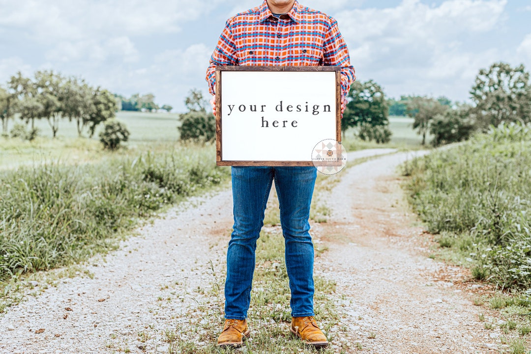 16x20 Blank Farmhouse Sign | Farm Scene Background With Model | Wood ...