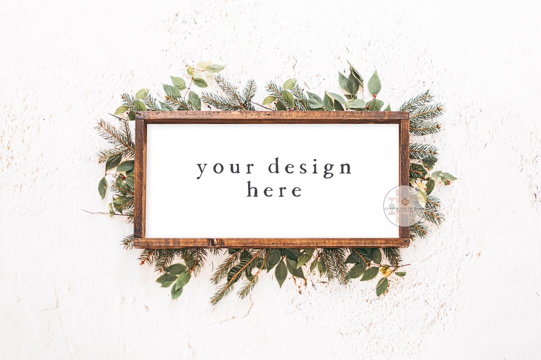 Farmhouse Christmas Theme Mockup | 12x24 Blank Wood Sign Mockup | Above ...
