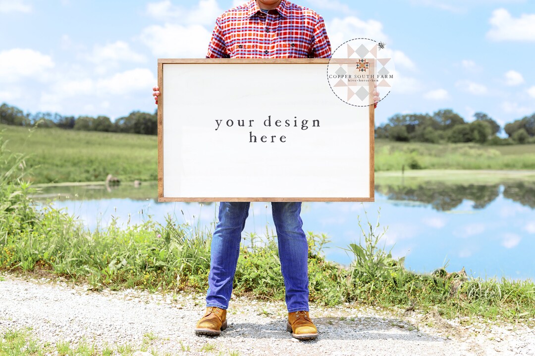 Pond and Farm Scene | Blank Wood Frame Mockup | 24x36 Cottage Sign ...