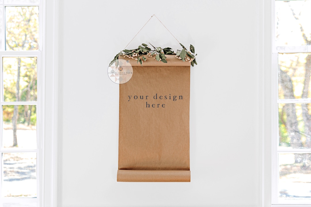 Paper Scroll Sign Mockup | Craft Paper Scroll Sign | Scroll Sign Mockup ...