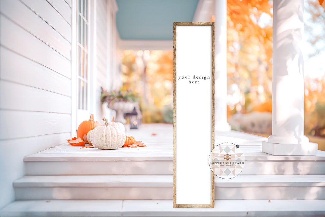 12x54 Farmhouse Sign Mockup | Fall Scene on Front Porch | Blank Wood ...