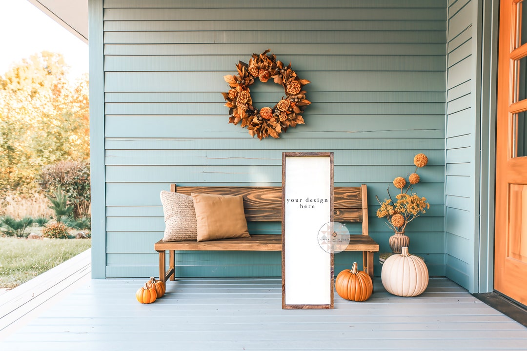 12x36 Blank Wood Sign JPEG Mockup | Fall Front Porch Scene | JPEG ...