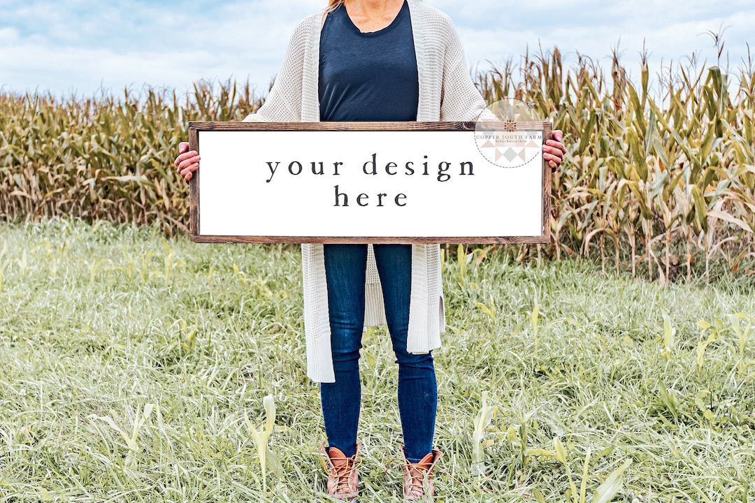 12x36 Farmhouse Wood Sign Mockup | Harvest on the Farm Scene | Social ...