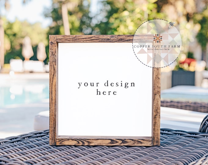 JPEG Mockup | 12x12 Blank Farmhouse Sign | Pool and Patio Scene | Cute ...