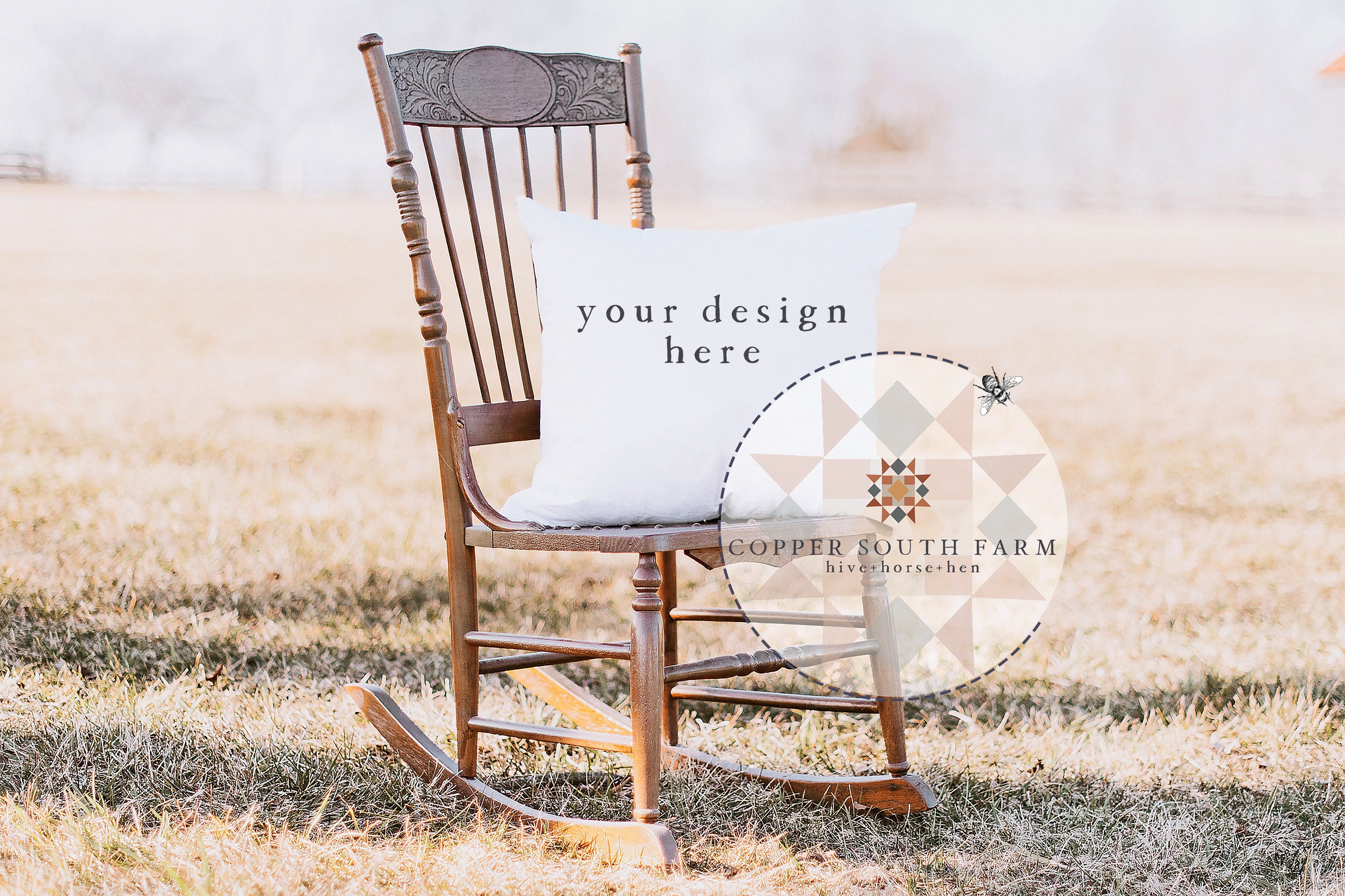 Rustic Pillow Mockup | Pillow on Rocking Chair Scene | Farmhouse Pillow ...