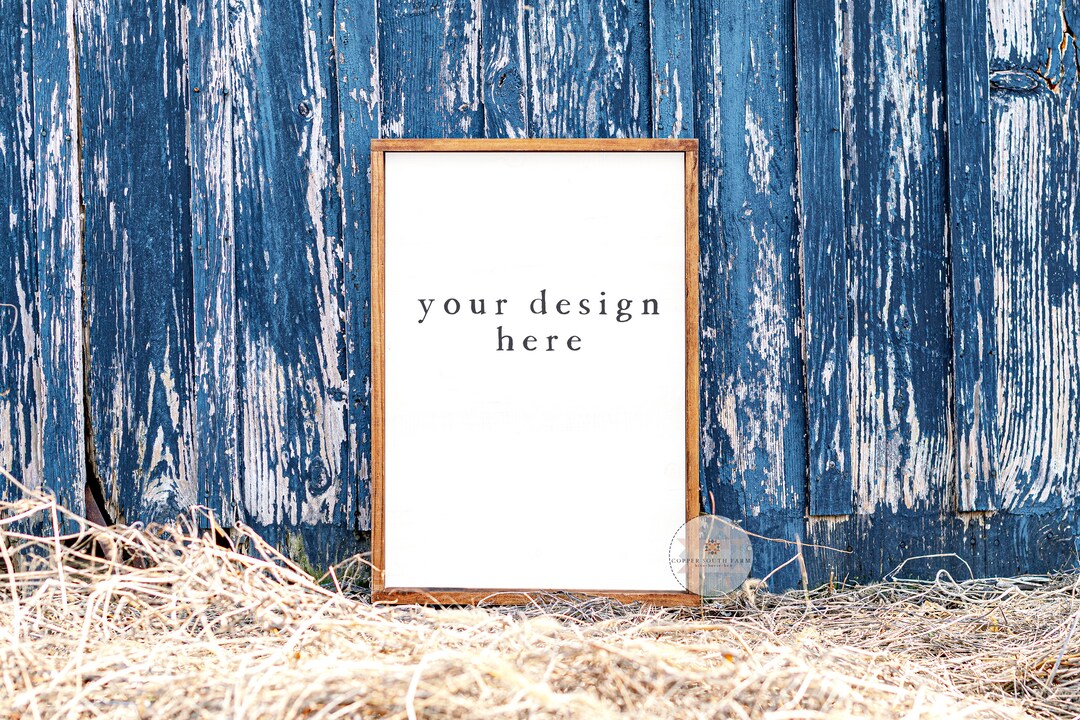 24x36 Blank Farmhouse Sign | Rustic Blue Barn Scene | Wood Sign Mockup ...