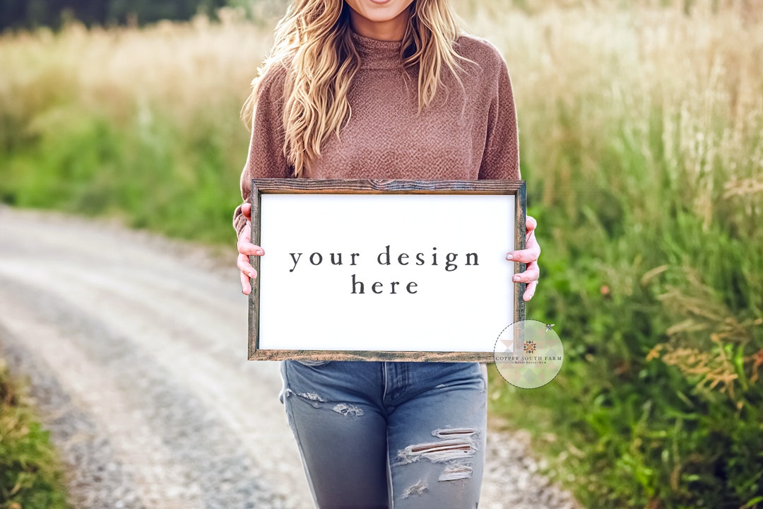 12x18 Blank Wood Sign JPEG Mockup | Simple Country Scene With Model ...