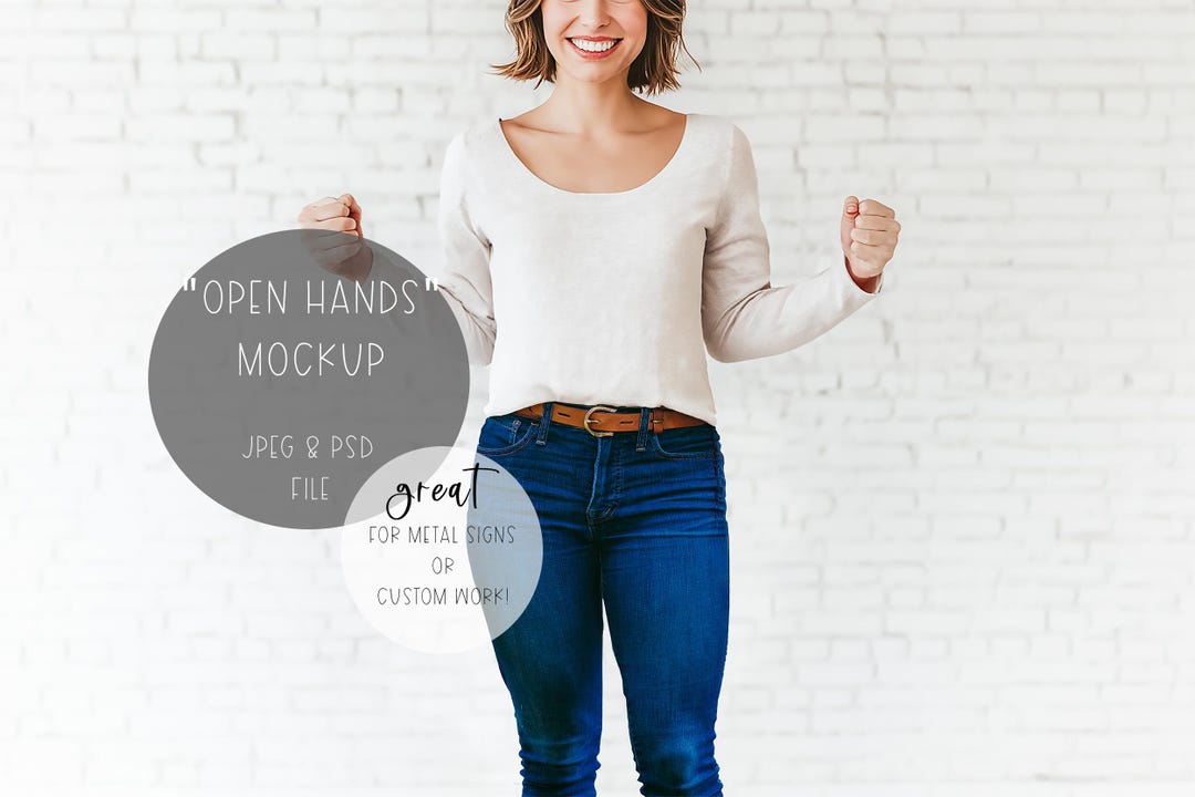Female Model With Empty Hands to Hold Signage | Mockup for Metal ...