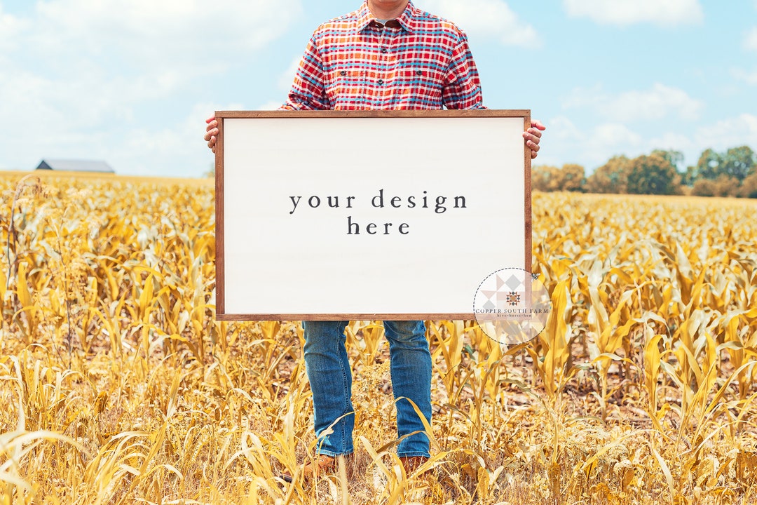 Farmer and Crops Scene | 24x36 Blank Wood Frame Mockup | Above Bed ...