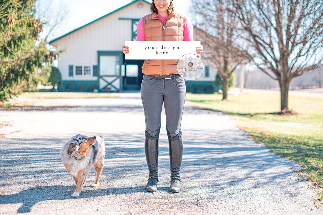 6x20 Blank White Farmhouse Sign | Farm Scene With Model and Dog | White ...