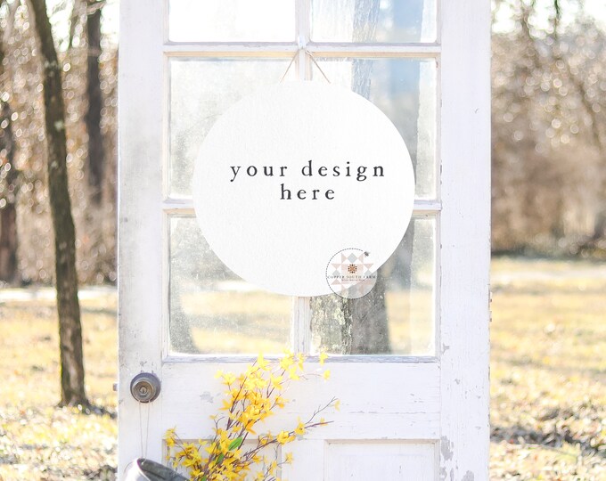 White Blank Rustic Door Sign | Blank Wood Sign Mockup With Spring Theme ...