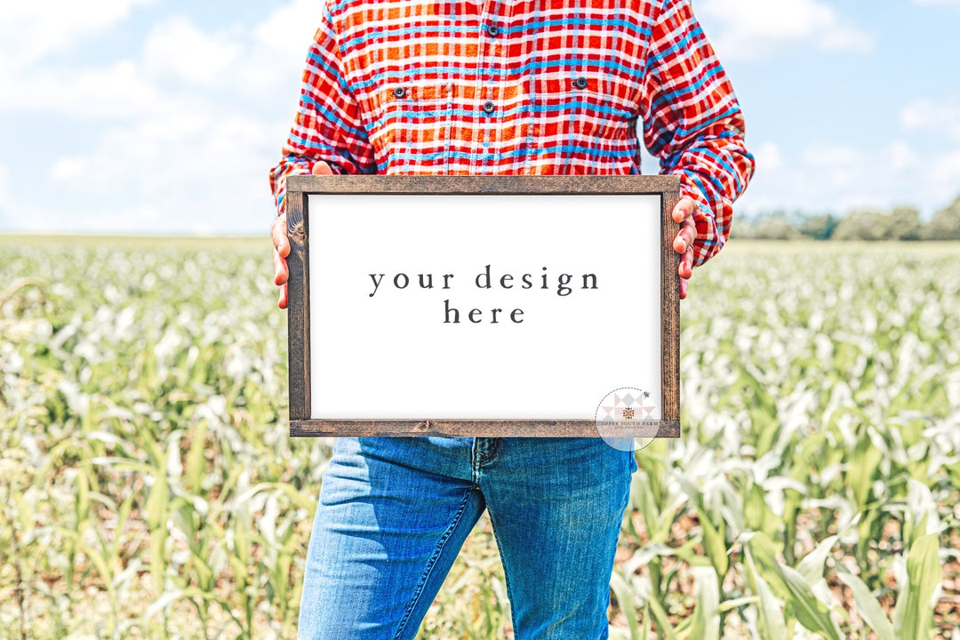 12x18 Blank Farmhouse Sign | Farmer and Fields Scene | Wood Sign Mockup ...