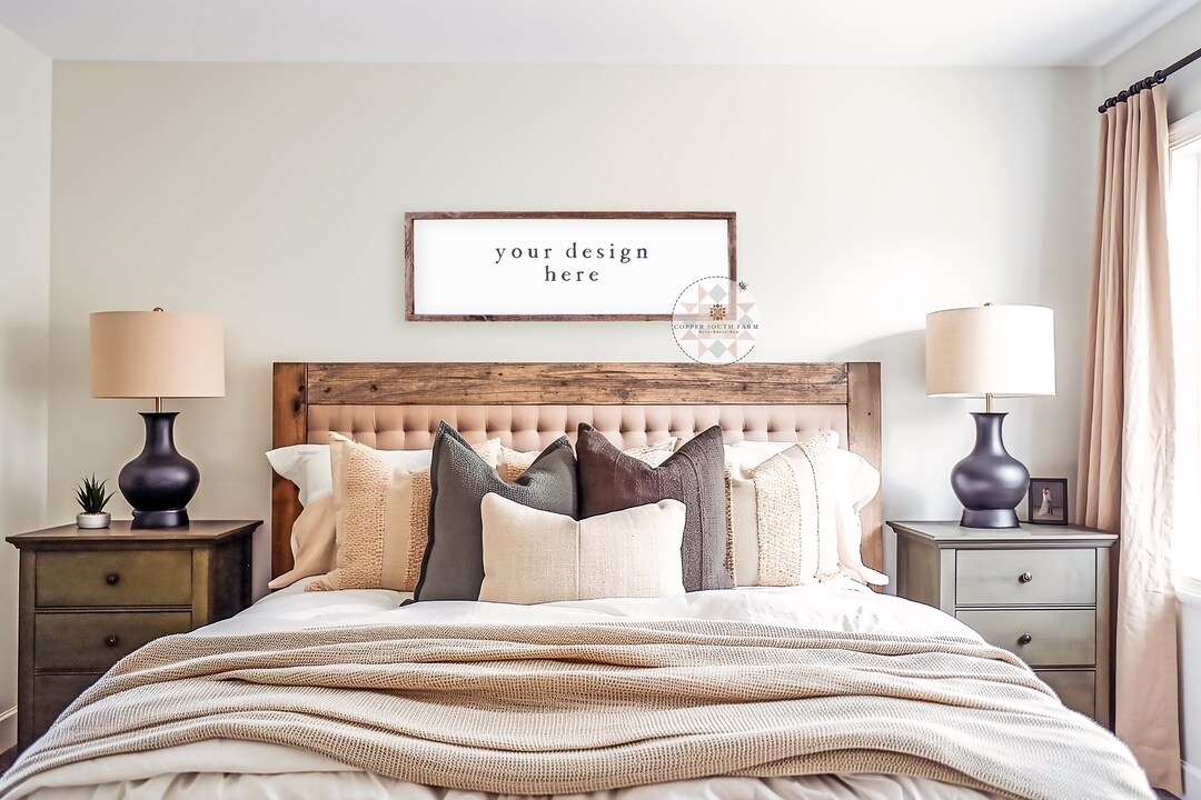 12x36 Blank Wood Sign JPEG Mockup | Simple Bedroom Scene | JPEG Product ...