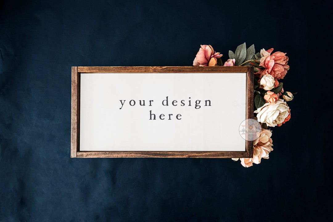 12x24 Farmhouse Wood Sign Mockup | Dark Floral Theme | Wood Frame ...