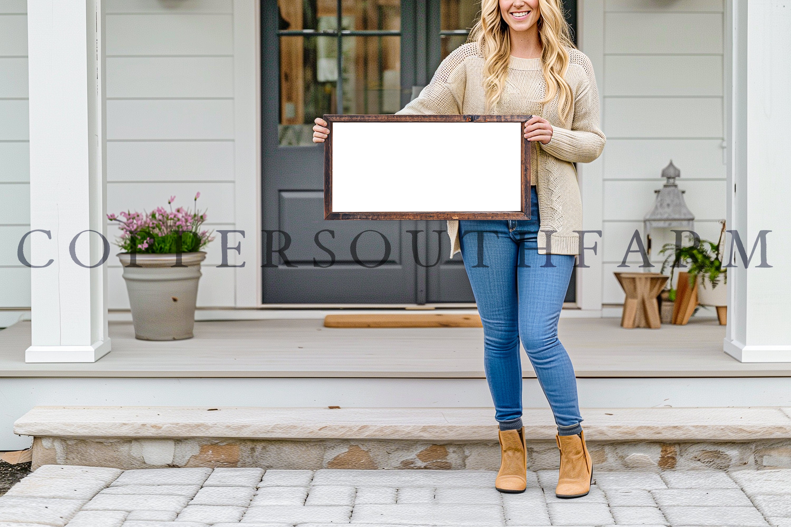 12x24 Blank Wood Sign JPEG Mockup | Porch Scene With Model | JPEG ...