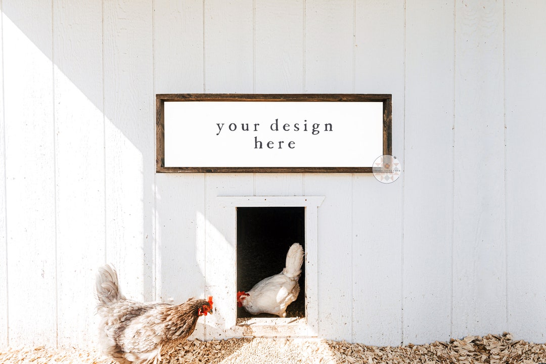 12x36 Blank Farmhouse Sign | White Chicken Coop With Chickens | Wood ...