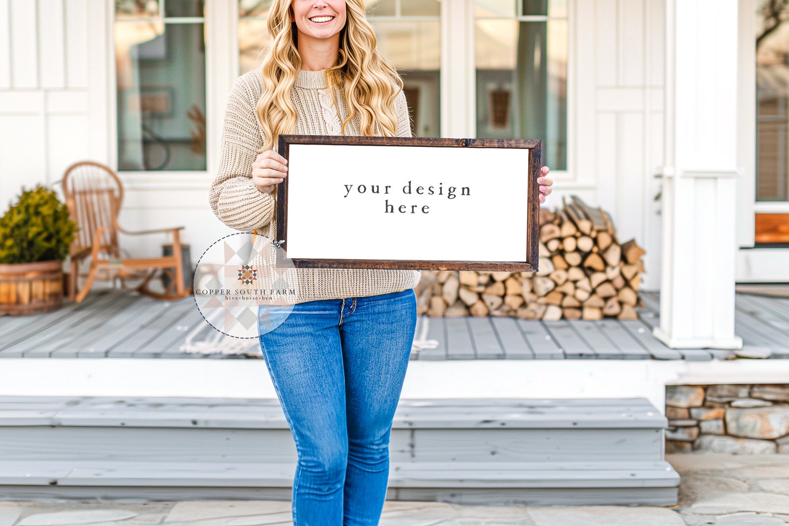 12x24 Blank Wood Sign JPEG Mockup | Porch Scene With Model | JPEG ...