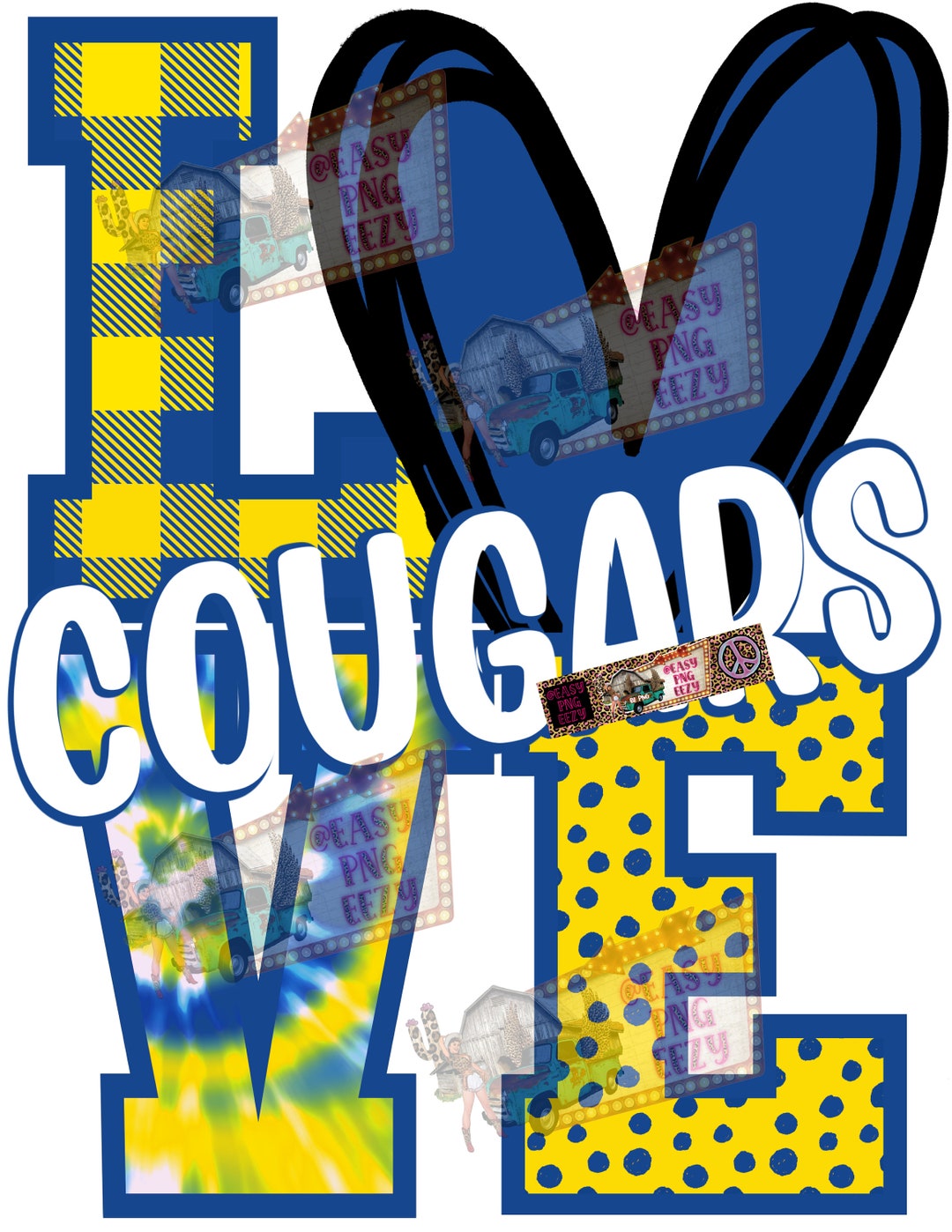 LOVE/ Cougars Png/ Sublimation/ Digital Drawing/ School Spirit / Team ...