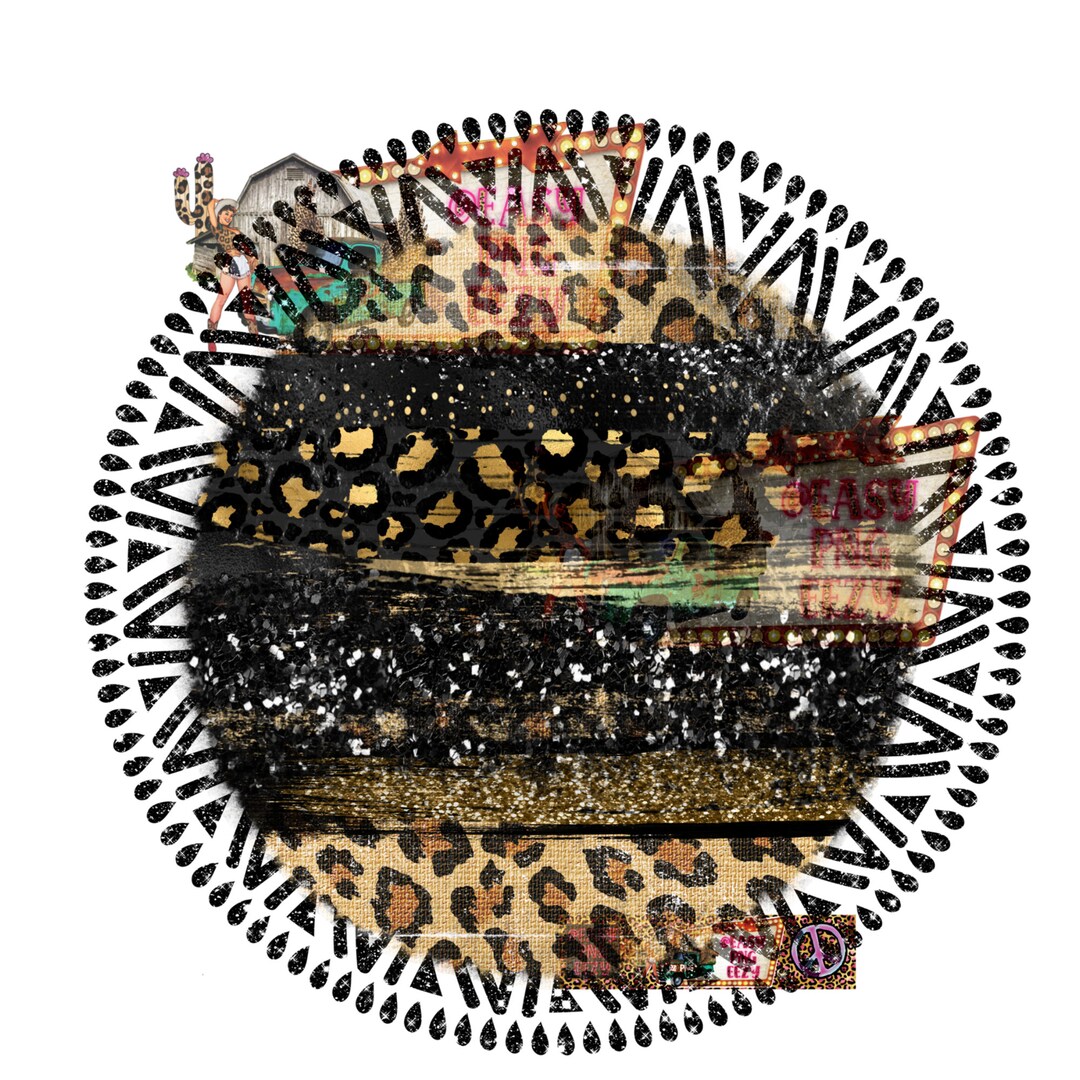 Black & Gold Circular Sublimation DTF Diy Png/metallic Animal Print ...