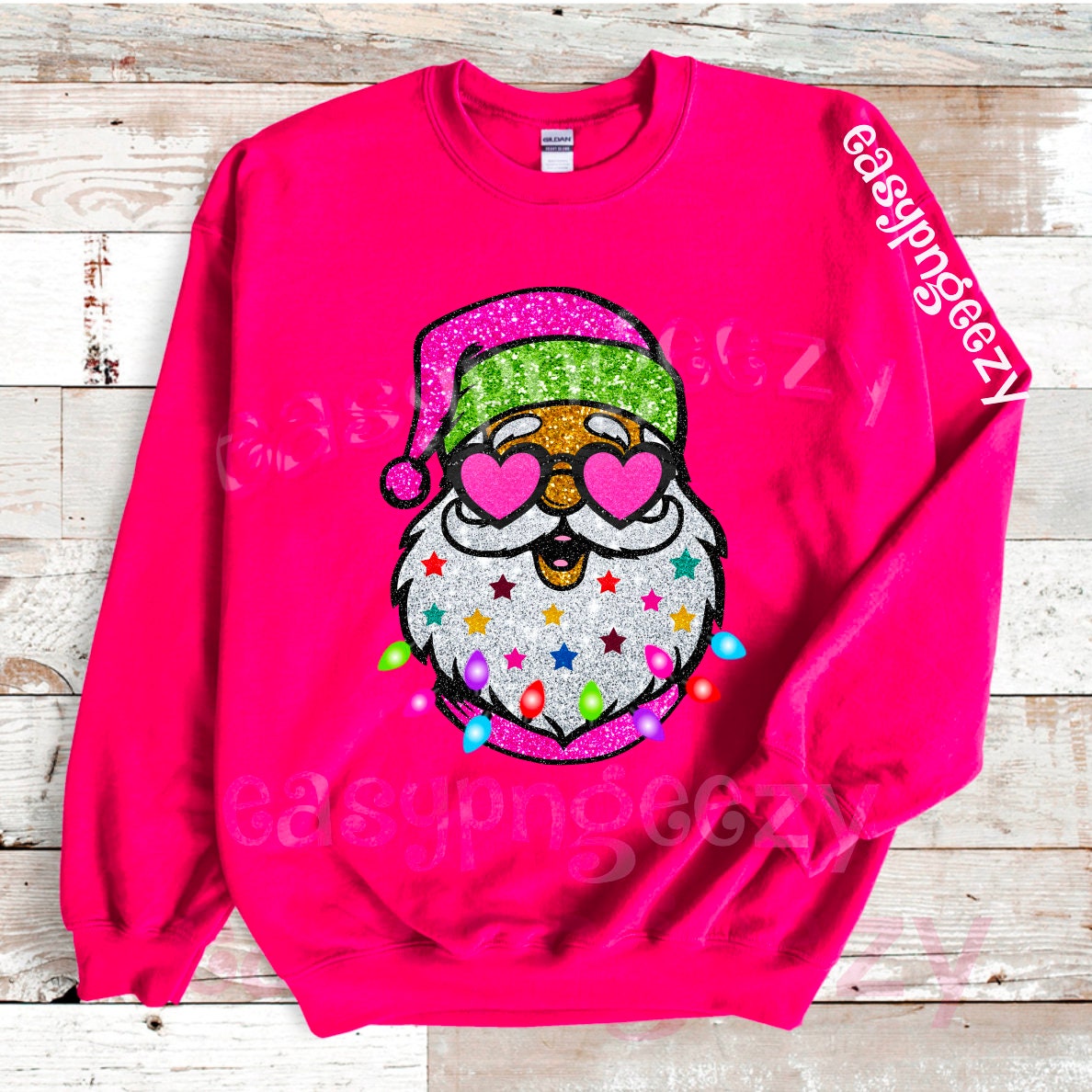 Preppy Santa Clause With Heart Glasses/dtf Print/hot Pink Crewneck ...