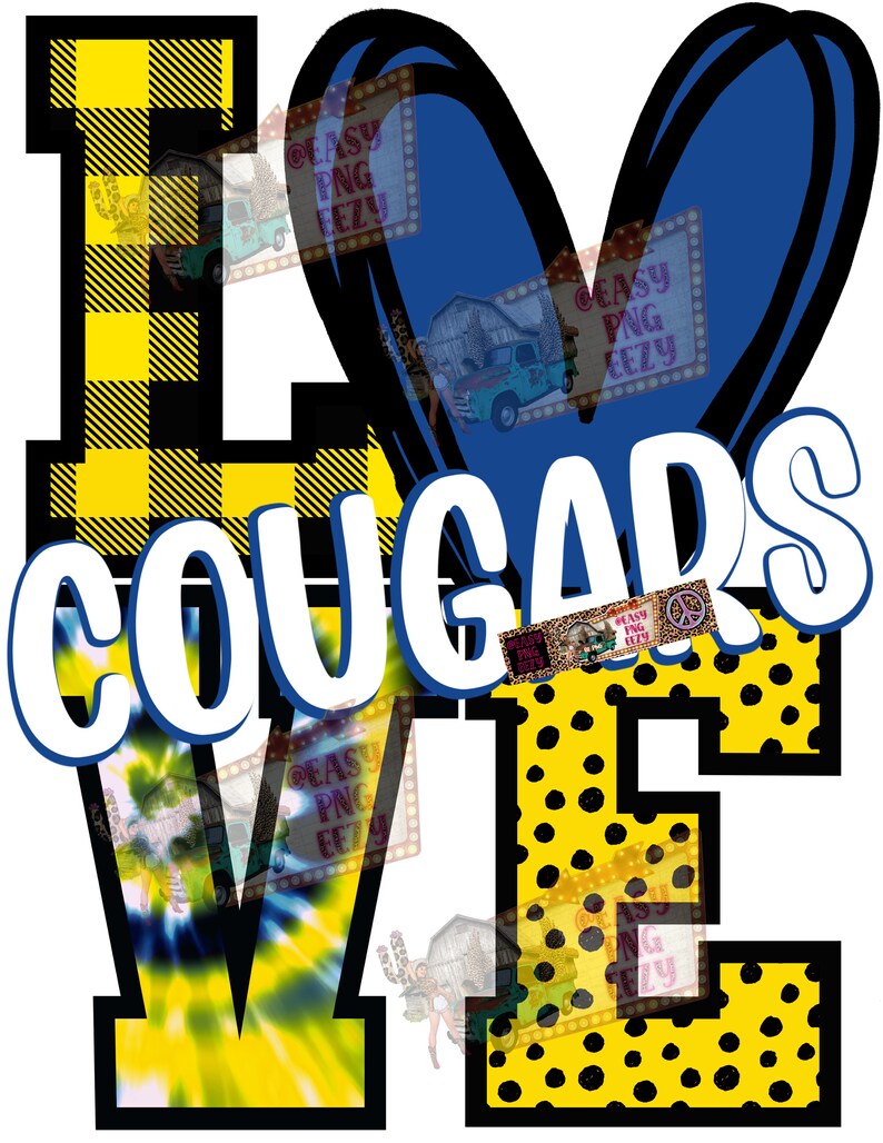LOVE/ Cougars Png/ Sublimation/ Digital Drawing/ School Spirit / Team ...