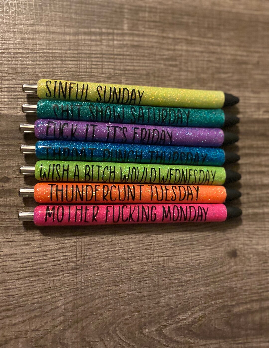 Glitter Days of the Week Pens - Cuss Words - Etsy