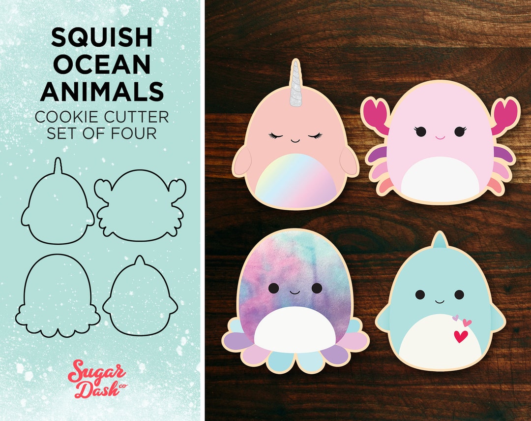 Ocean Animals Squish Cookie Cutter Set of 4 | Narwhal, Crab, Octopus ...