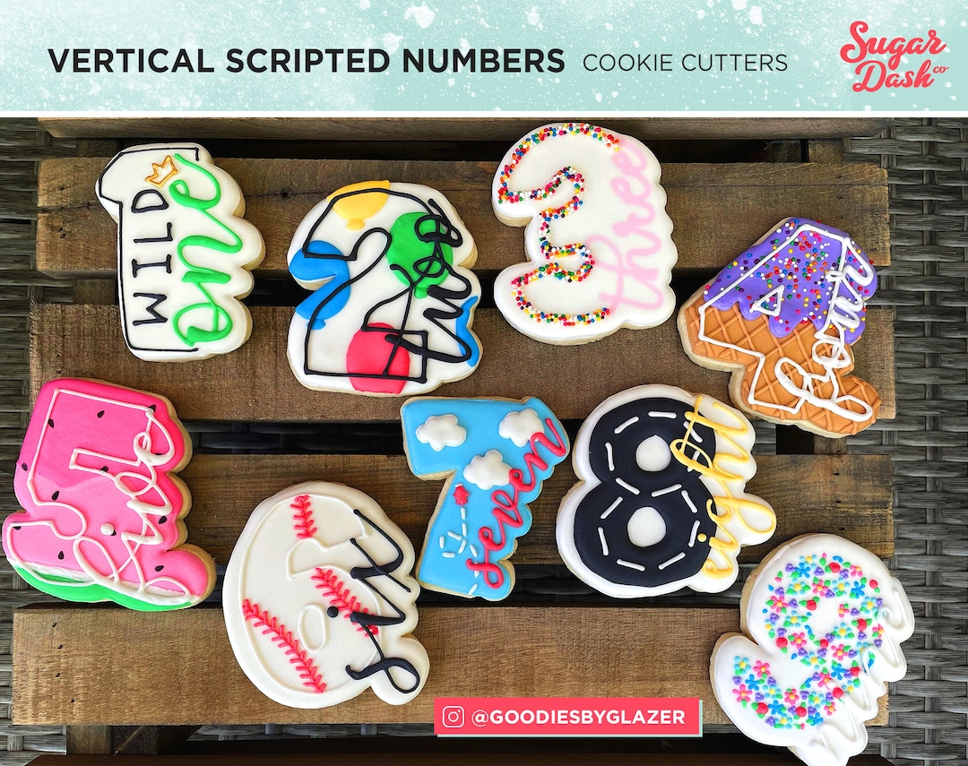 Number Cookie Cutters Side Script Set 1-9 Style #1 - Etsy
