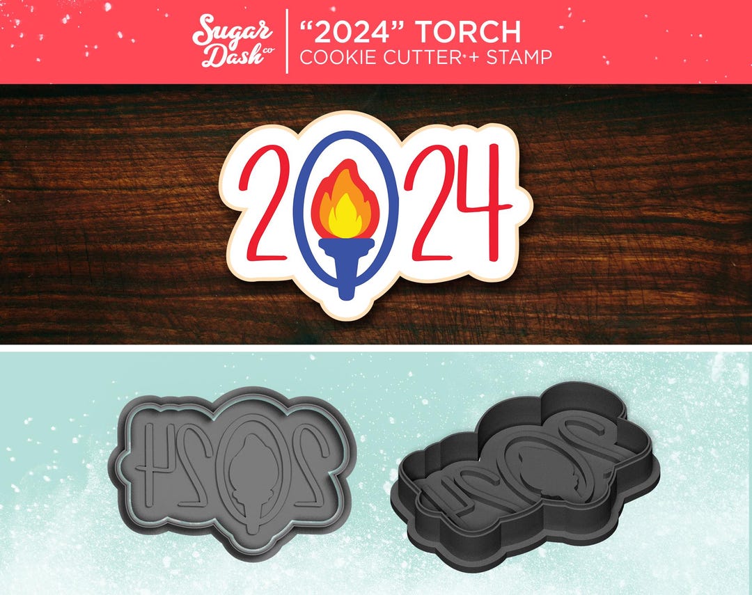 Olympics "2024" Text and Torch - Cookie Cutter With Imprint Stamp - Etsy