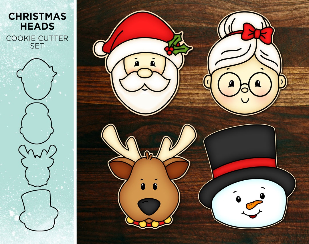 Christmas Heads | Cookie Cutter Set of 4 | Santa, Mrs Claus, Snowman ...
