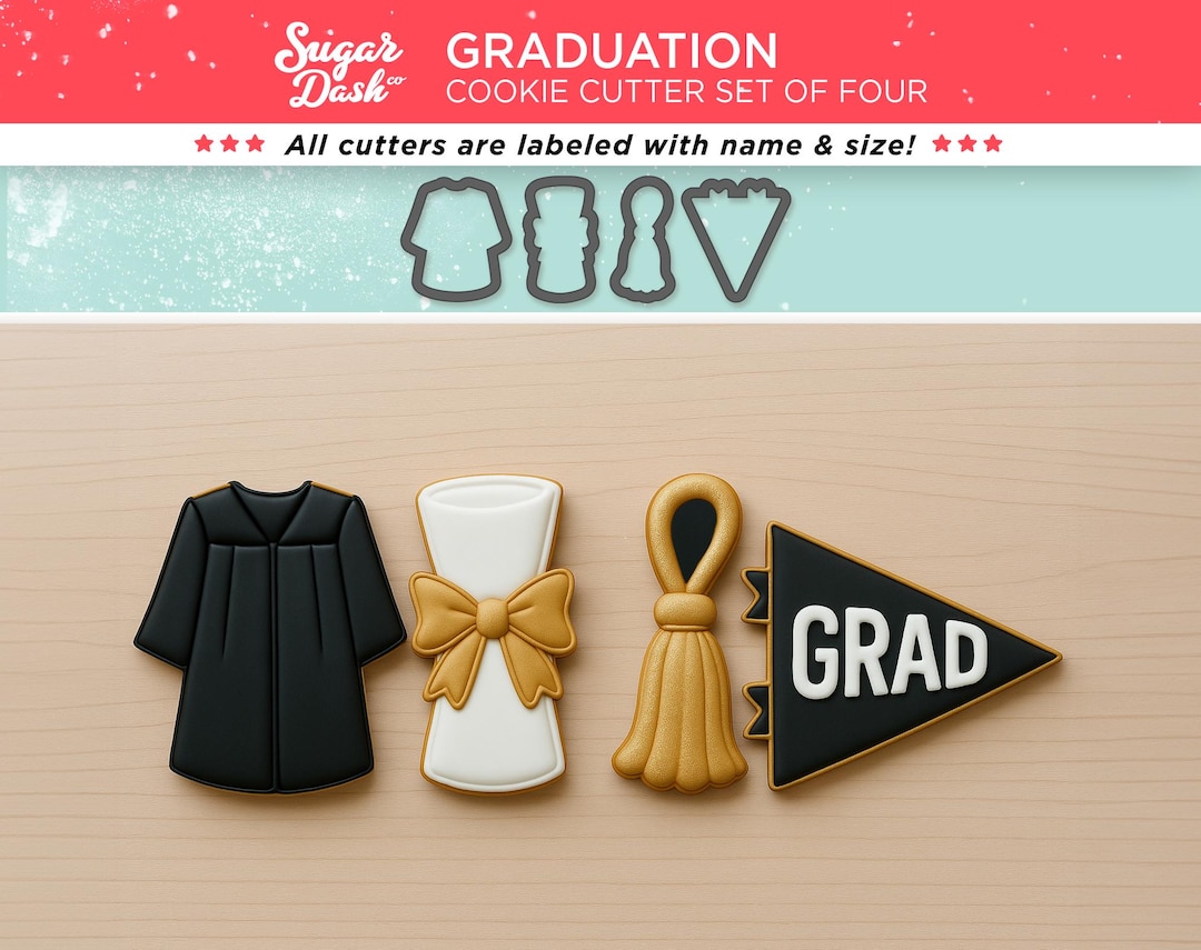Graduation Cookie Cutter Set of Four | Graduation Gown, Scroll, Tassel ...