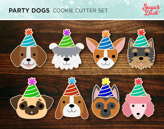 Dog Heads With Party Hats Set Cookie Cutter - Etsy