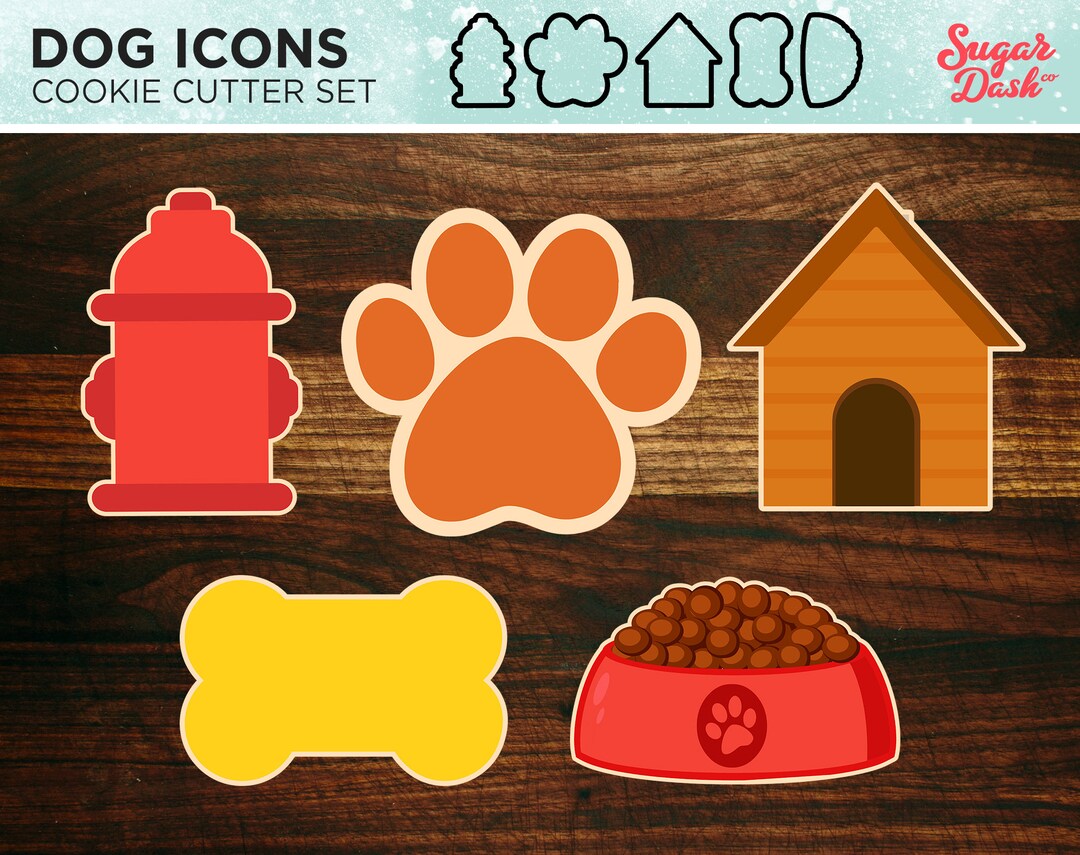 Dog Icons Cookie Cutter Set of 5 With Fire Hydrant, Paw Print, Dog ...