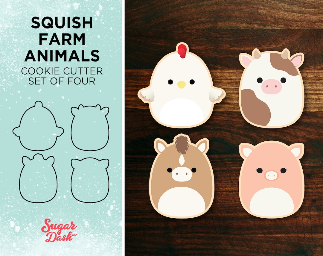Farm Animals Squish Cookie Cutter Set of 4 | Chicken, Cow, Horse, Pig ...