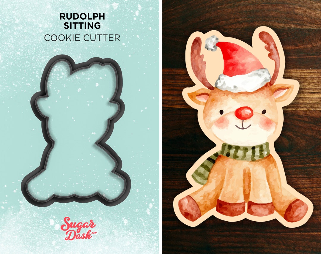 Rudolph Cookie Cutter - Reindeer Sitting Christmas Cookie Cutter - Etsy
