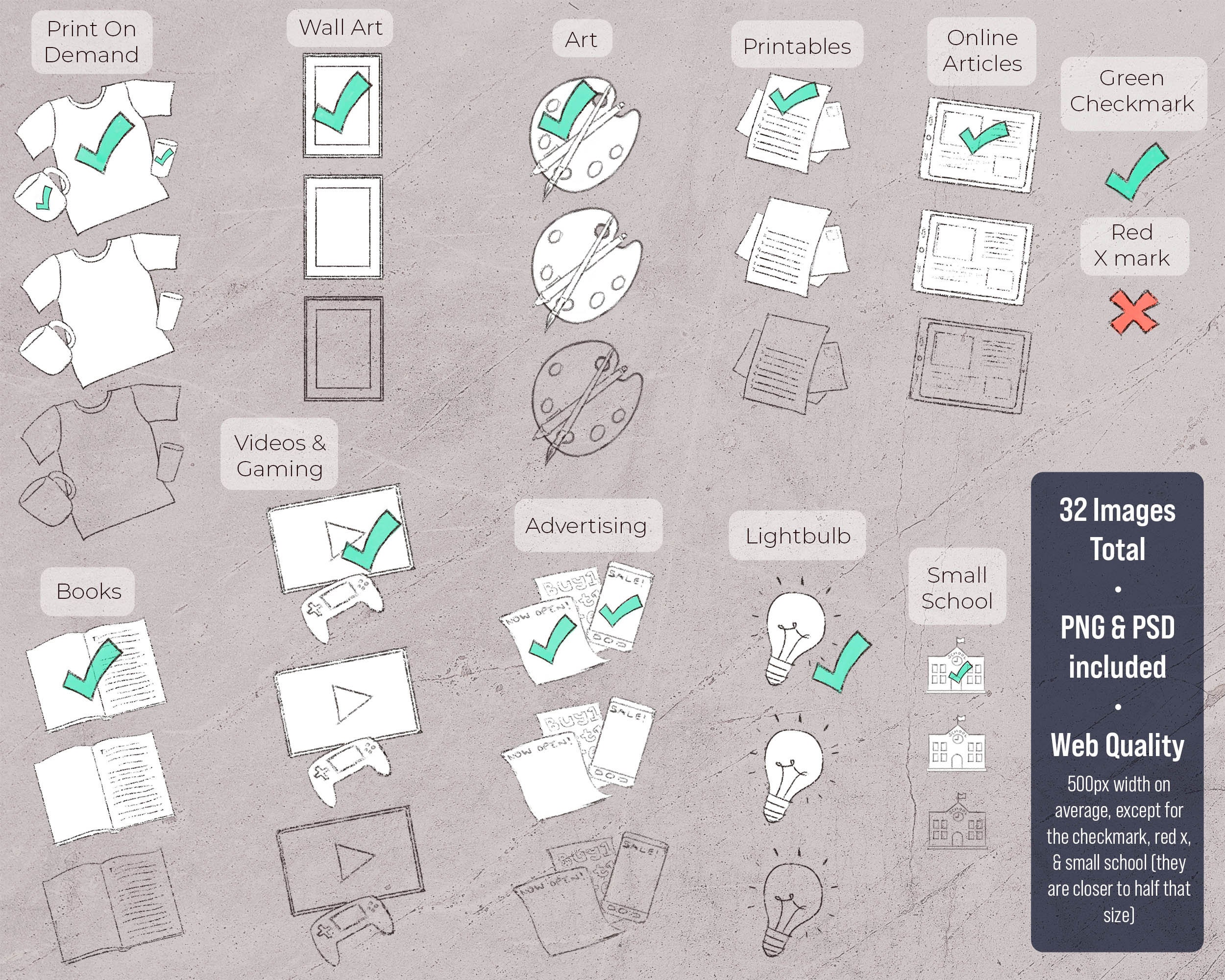 Digital Media Icons | PNG PSD | Permissions Clipart | Web-quality ...