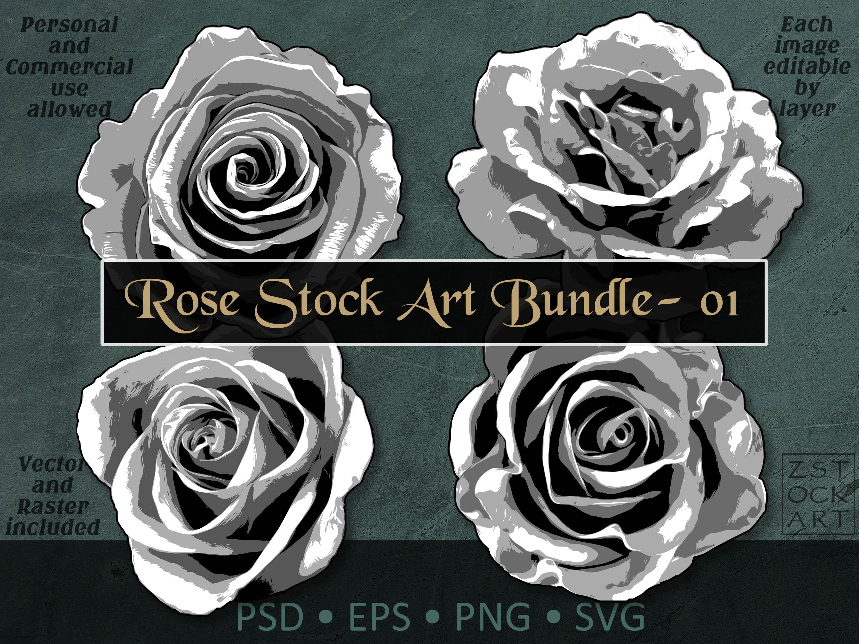 Editable Royalty-free Rose Clip Art Bundle | Vector & Raster | Personal ...