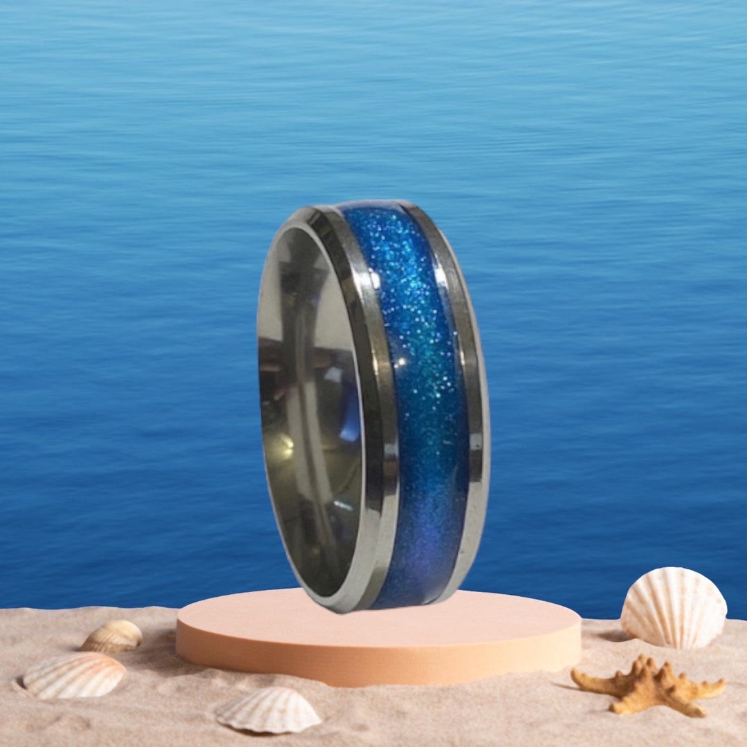 Beautiful Resin Inlay Ring - “cerulean Dreams” - 7 - 12 Sizes Available ...