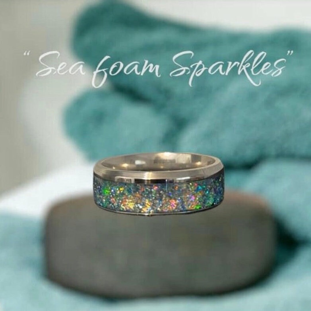 Beautiful Iridescent Resin Inlay Ring - “seafoam Sparkles” - Sizes 7-12 ...