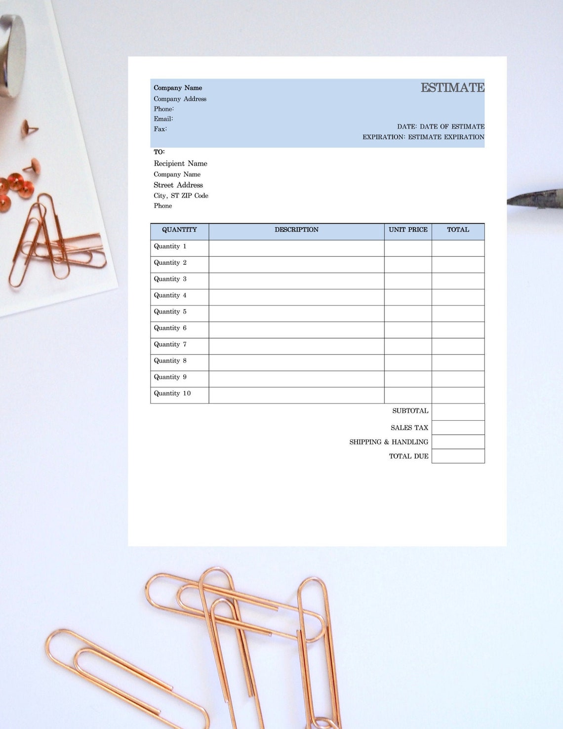 Estimate Template | Printable Estimate | Editable Estimate Template ...