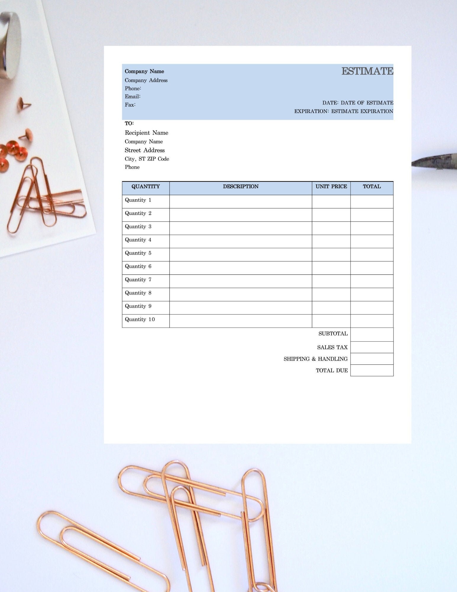 Estimate Template | Printable Estimate | Editable Estimate Template ...