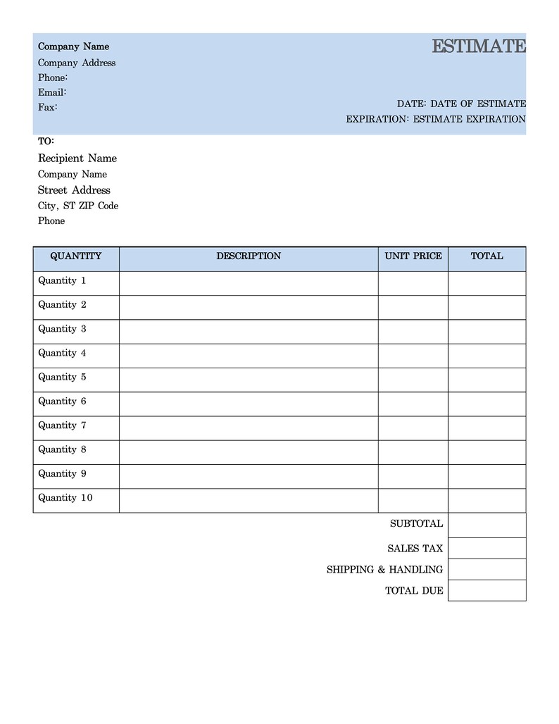 Estimate Template | Printable Estimate | Editable Estimate Template ...