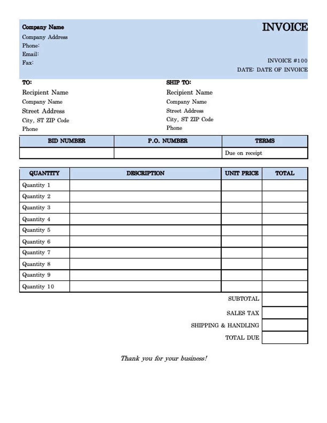 Simple Invoice Template | Editable Word Invoice Template |printable PDF ...