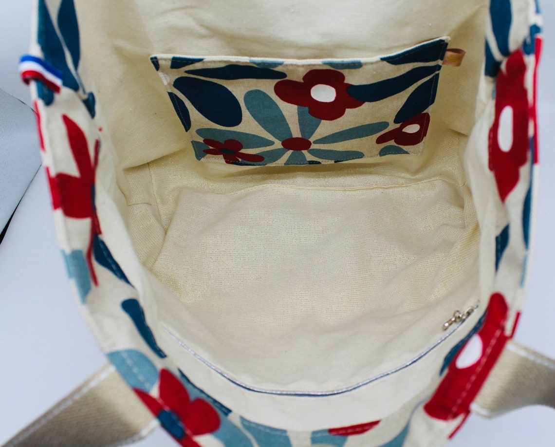 Large Red and Blue Flower Power Tote Bag - Etsy