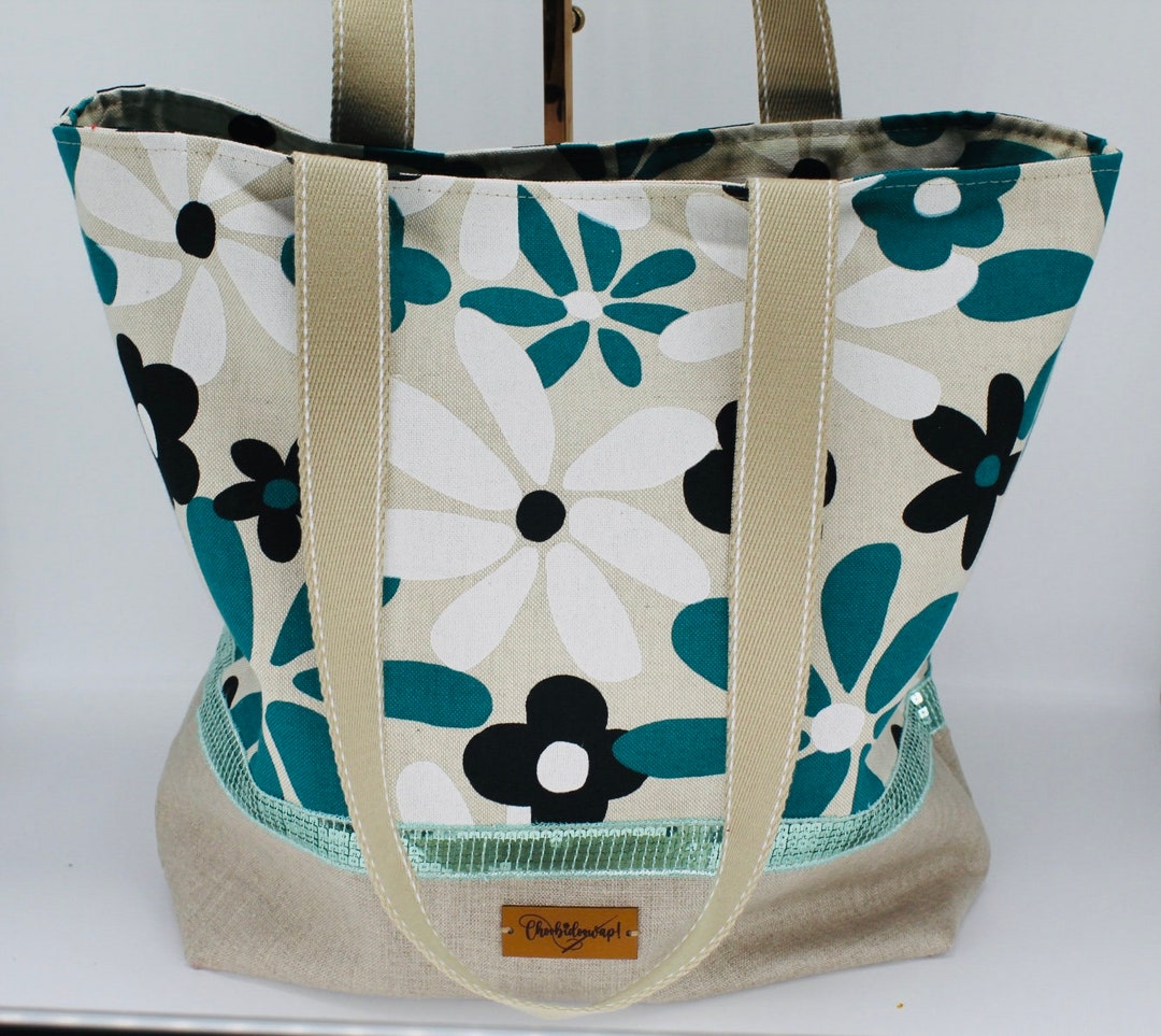 Large Flower Power Tote Bag in Duck Blue - Etsy