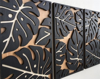 Multi Leaves Wood Wall Art - Tropical Leaf - Botanical Plant Wall Decor ...
